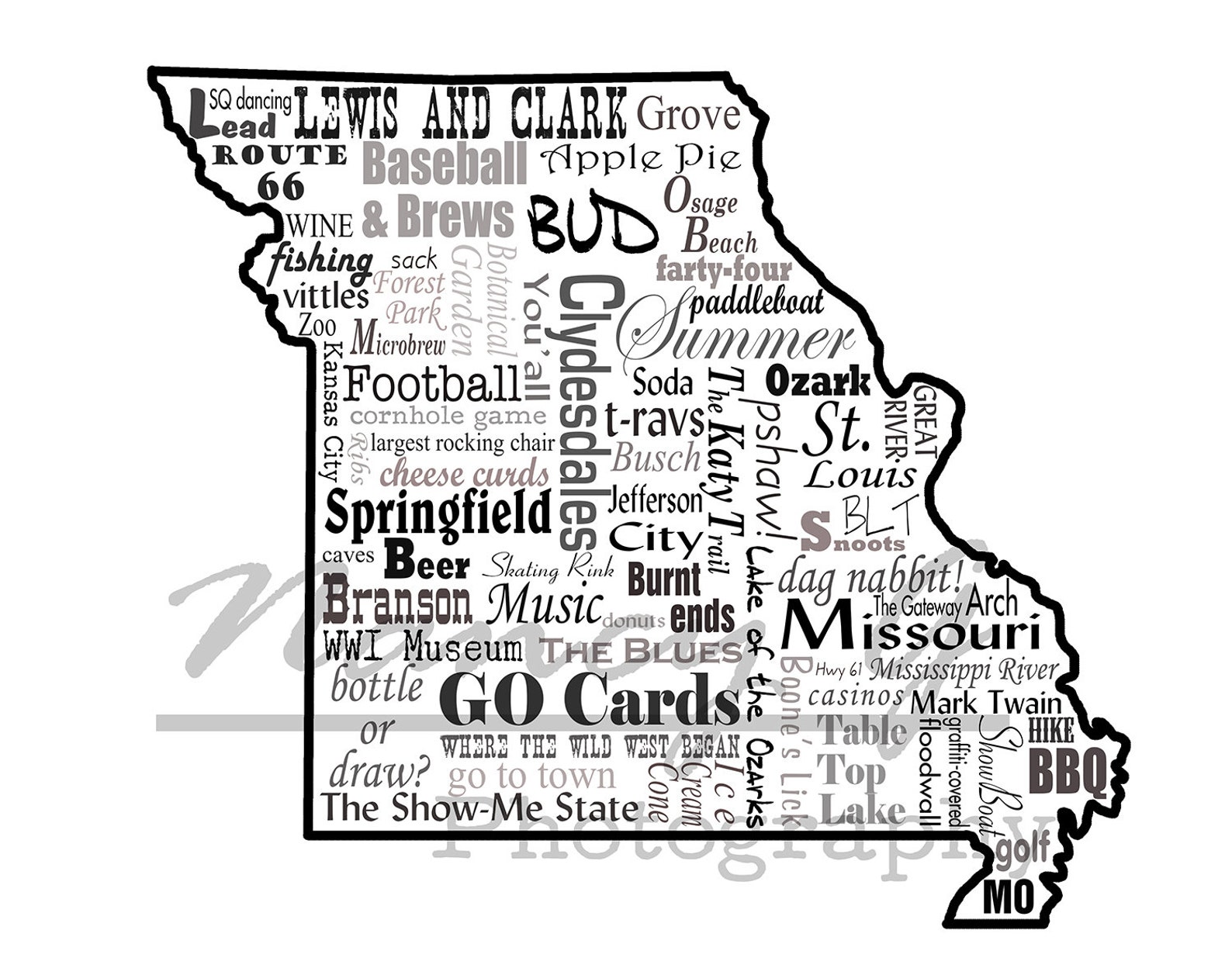 Missouri Slogans Word Art Typography Map Missouri Print | Etsy