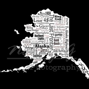 Alaska Slogans, Word Art, Typography, Map, Alaska, Alaska Print, AK ...