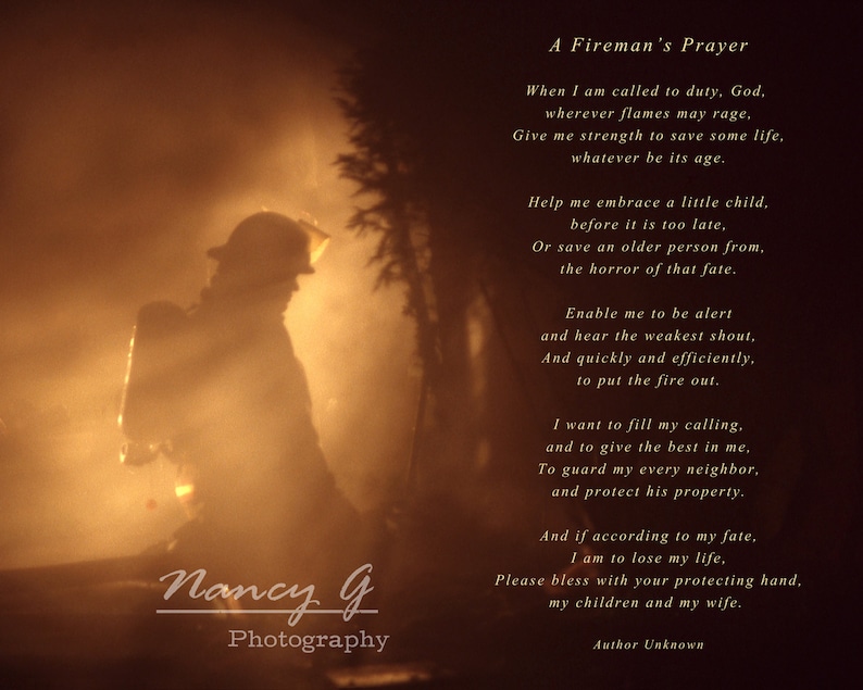 Firemans Prayer, Firefighter Gift, Fire Department Poster, Firefighter ...
