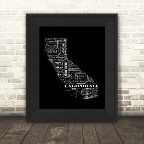 California Slogans Word Art Typography California Map | Etsy