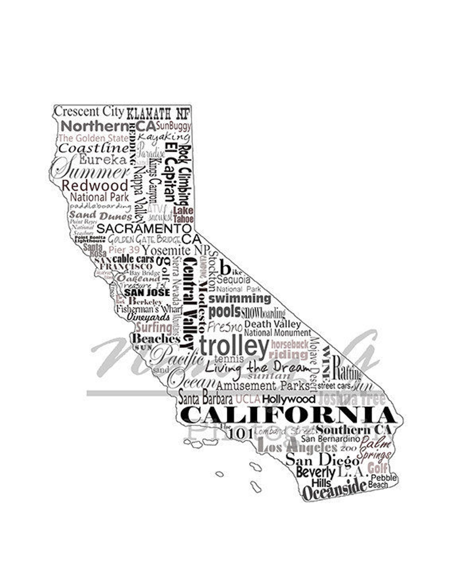 California Slogans Word Art Typography California Map | Etsy
