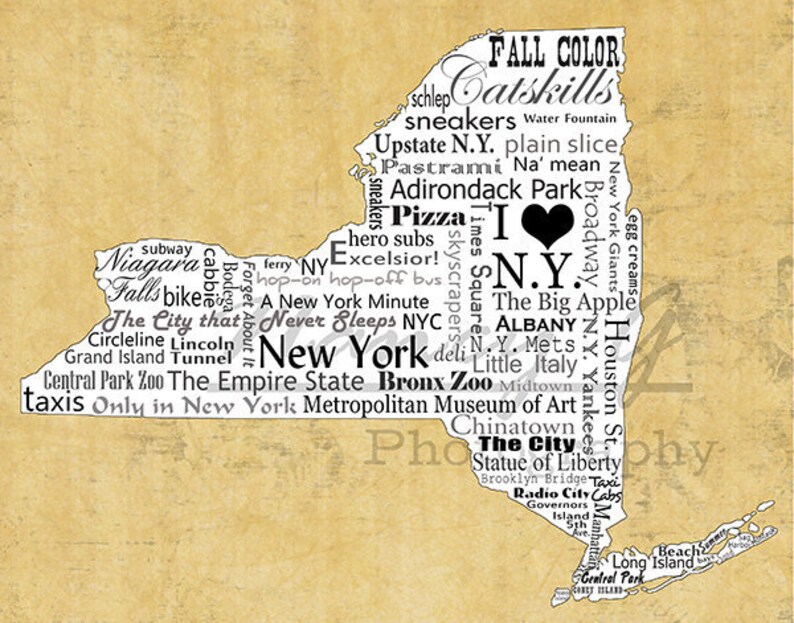 New York Slogans Word Art Typography Map New York New - Etsy