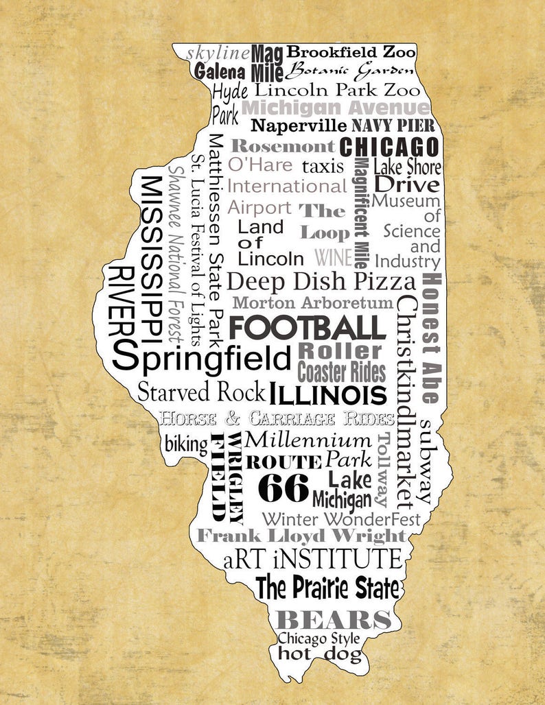 Illinois Slogans, Word Art, Typography, Map, Illinois , Illinois Print ...