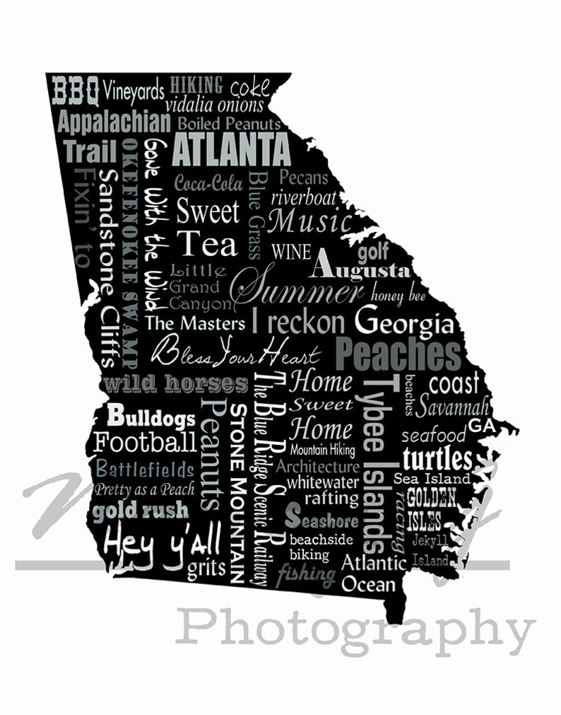 Georgia Slogans Word Art Typography Map Georgia Print GA | Etsy