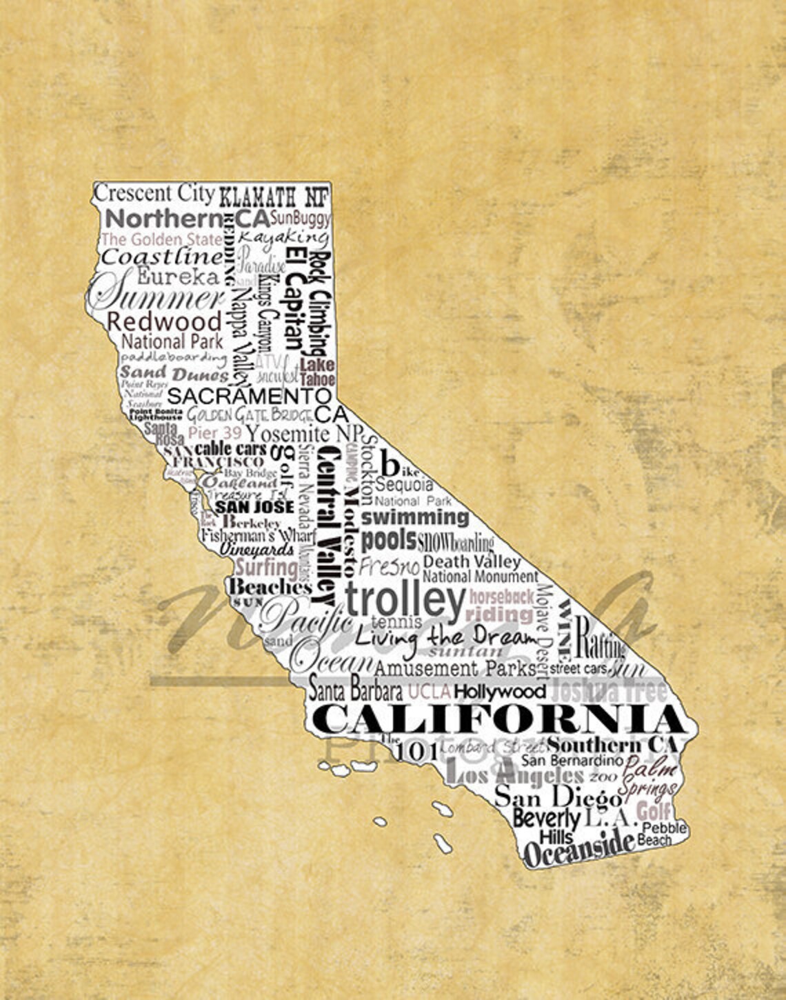 California Slogans Word Art Typography California Map | Etsy