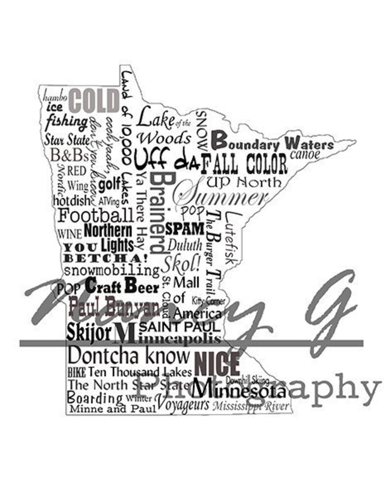 Minnesota Slogans, Word Art, Typography, Map, Minnesota, Minnesota ...