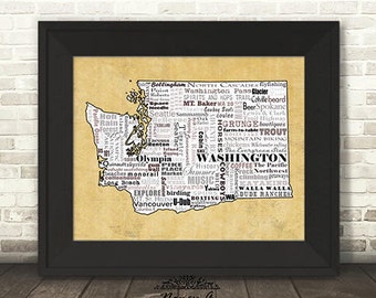 Washington State Slogans Wazzu Word Art Typography Map | Etsy
