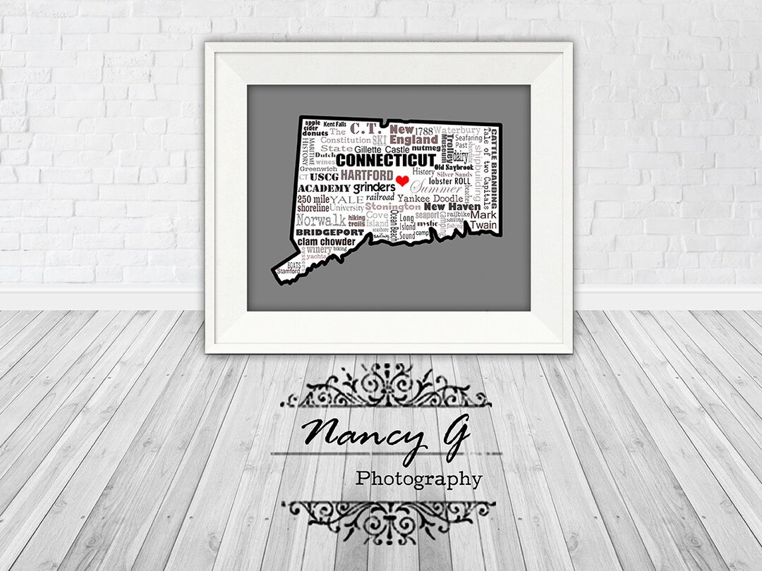 Connecticut Word Art, Typography, Map, Connecticut, Connecticut Print ...