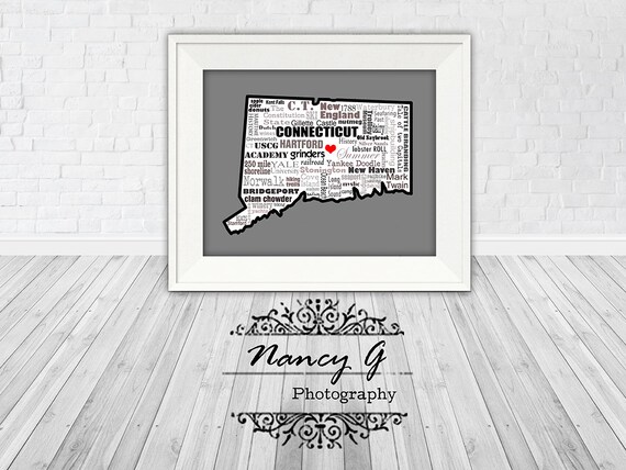 Connecticut Word Art Typography Map Connecticut | Etsy