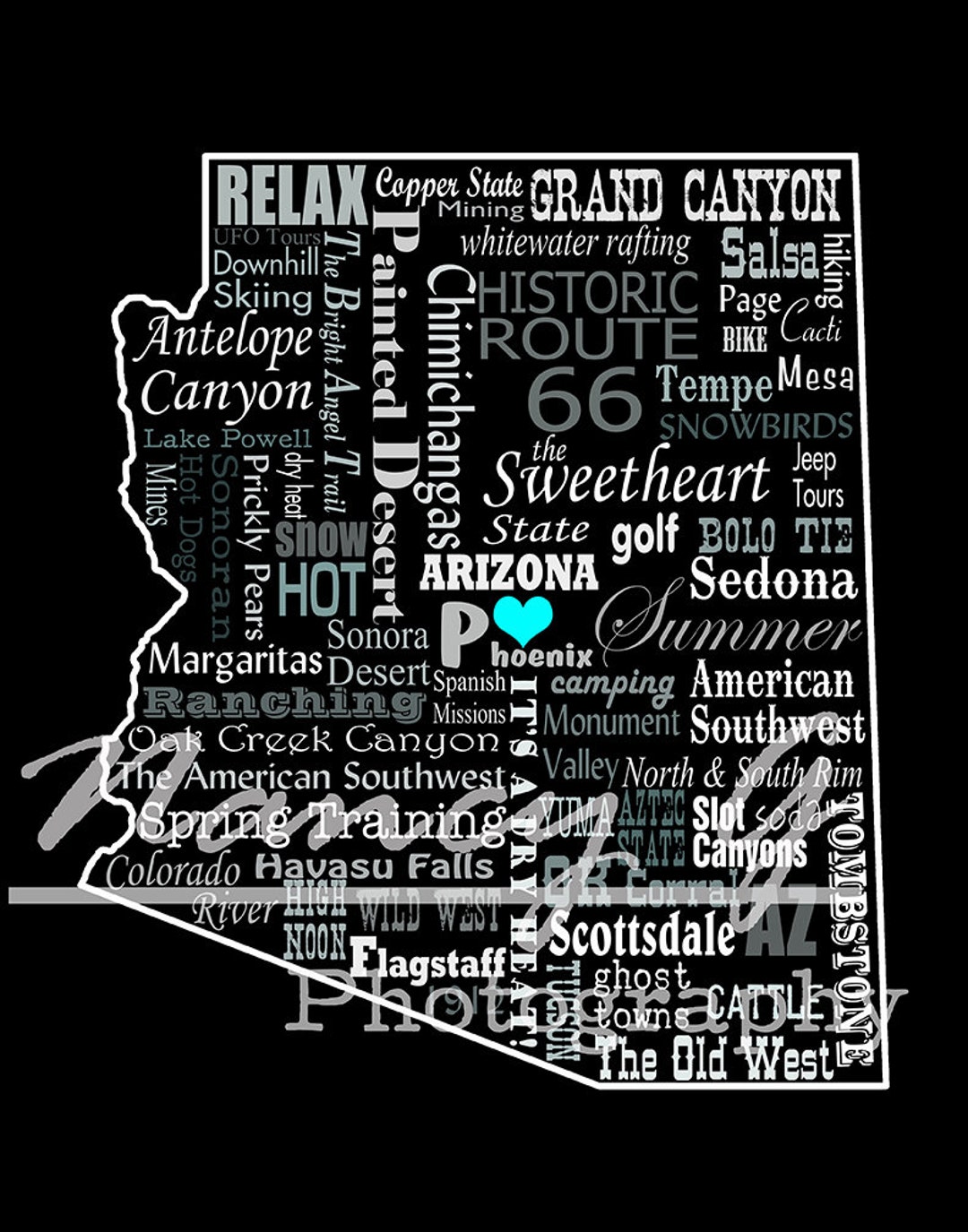 Arizona Word Art Typography Map Arizona Arizona Print - Etsy