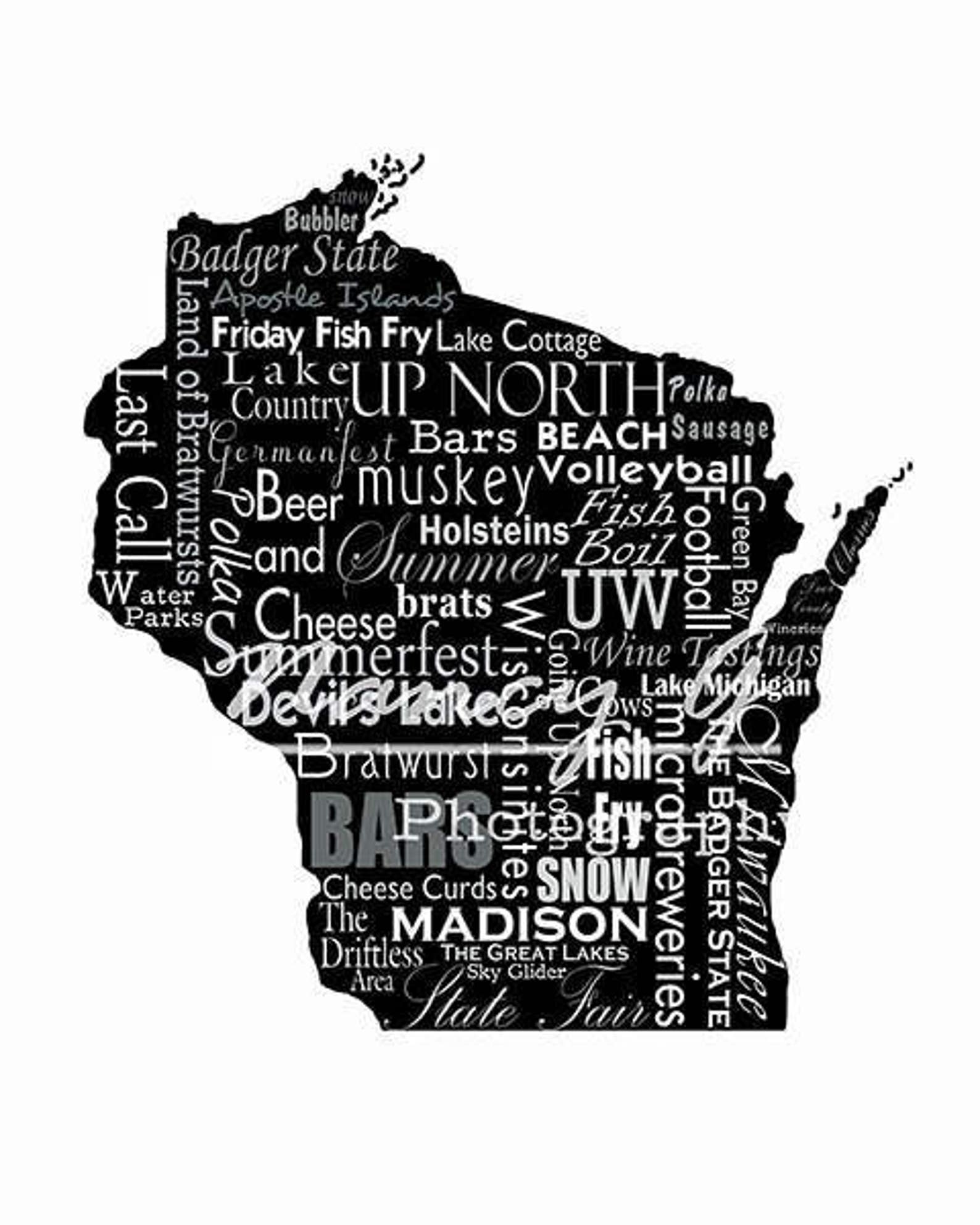Wisconsin Slogans, Word Art, Typography, Map, Wisconsin, Wisconsin ...