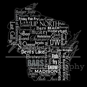 Wisconsin Slogans, Word Art, Typography, Map, Wisconsin, Wisconsin ...