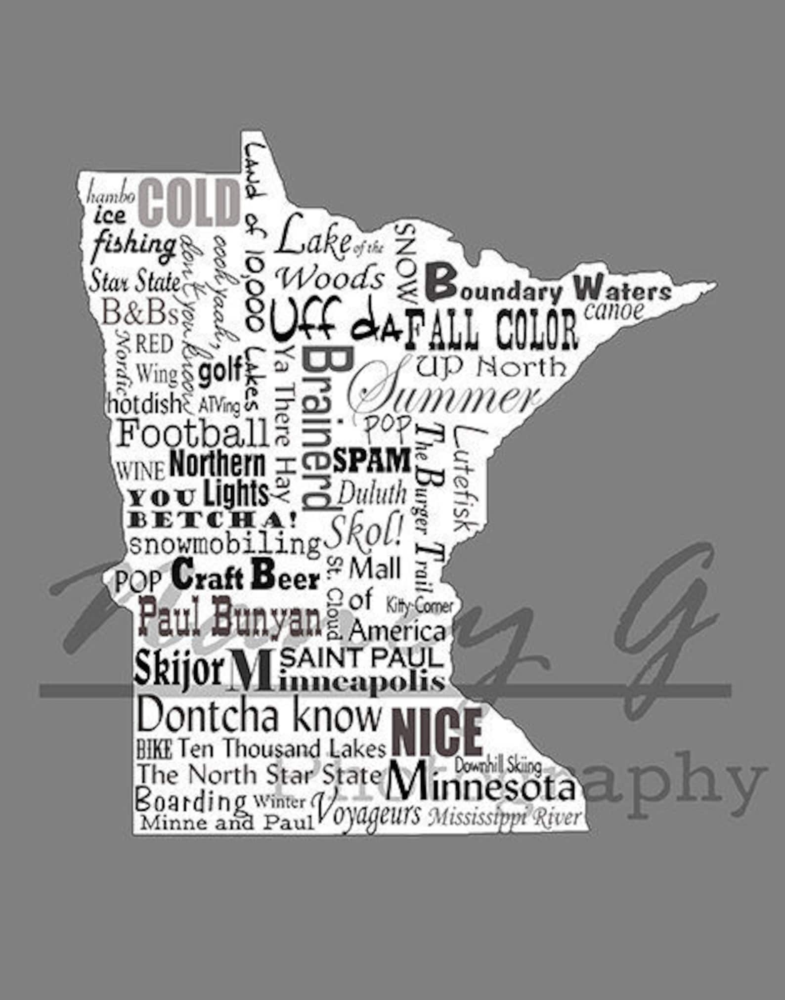 Minnesota Slogans, Word Art, Typography, Map, Minnesota, Minnesota ...