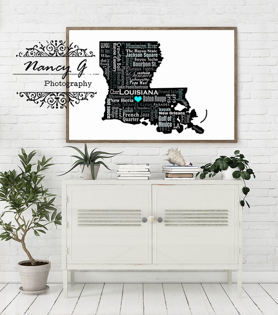 Louisiana Word Art Typography Louisiana Louisiana Print | Etsy