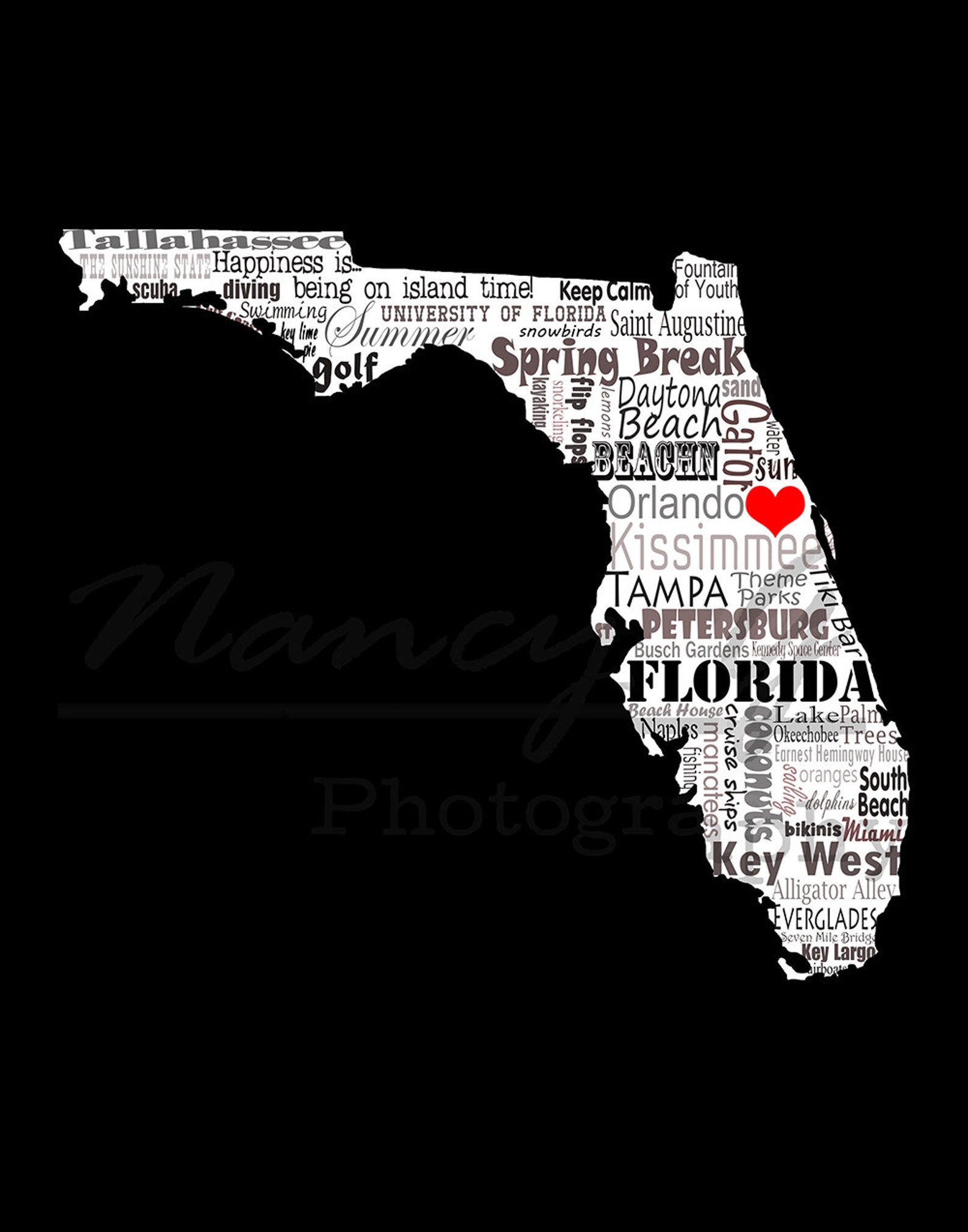 Florida Slogans Orlando Heart Word Art Typography Florida - Etsy