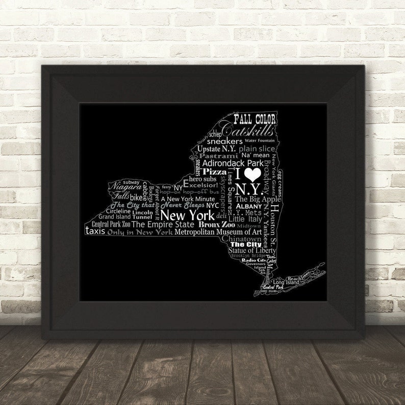 New York Slogans, Word Art, Typography, Map, New York, New York Print ...