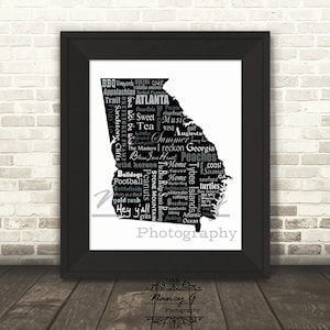 Georgia Slogans, Word Art, Typography, Map, Georgia Print, GA, Fine Art ...