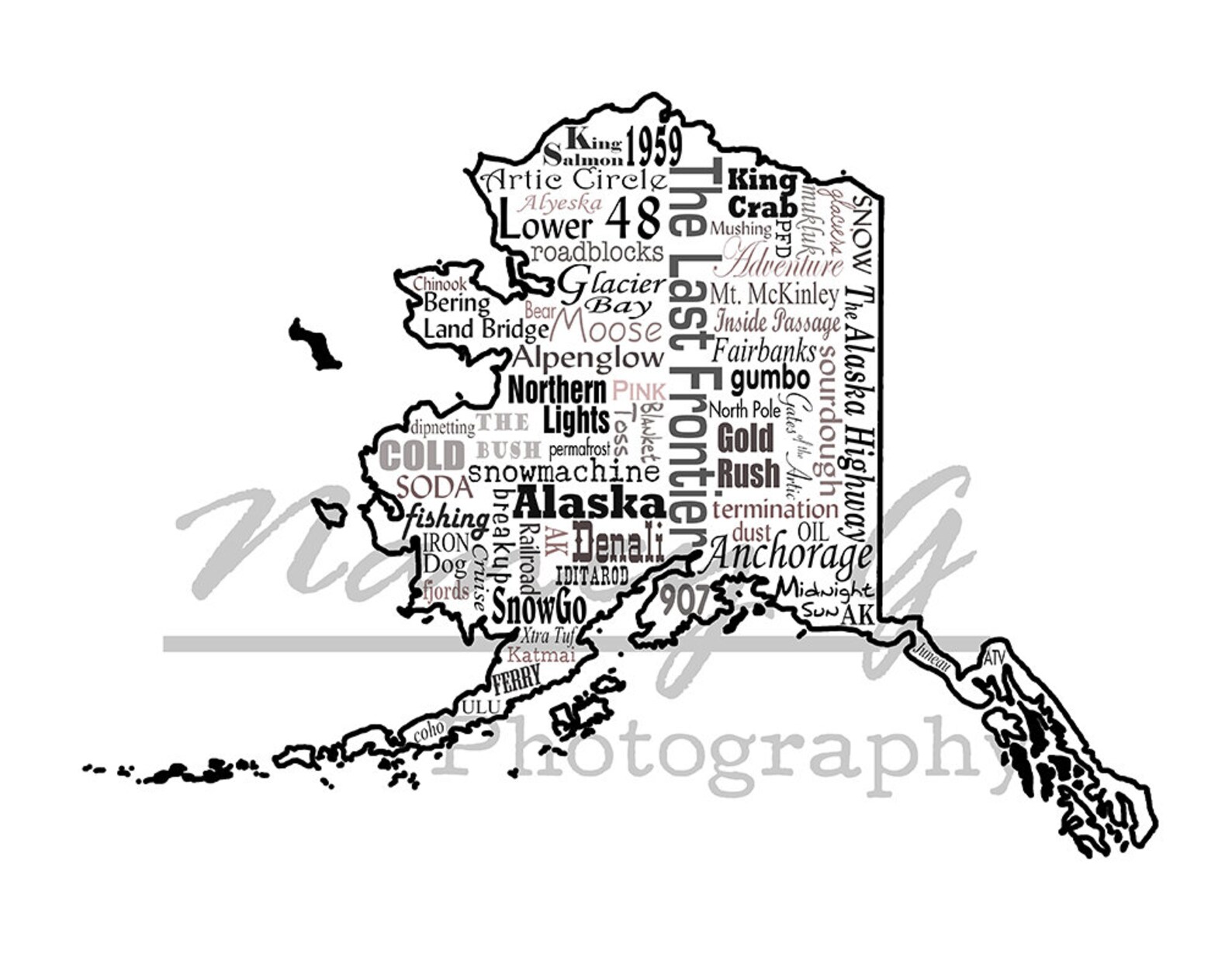 Alaska Slogans Word Art Typography Map Alaska Alaska - Etsy
