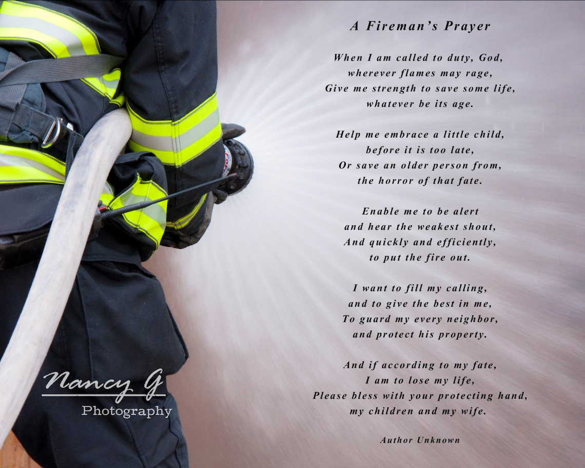 Firemans Prayer Firefighter Prayer Print Firefighter wall | Etsy