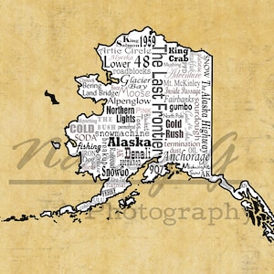 Alaska Slogans, Word Art, Typography, Map, Alaska, Alaska Print, AK ...