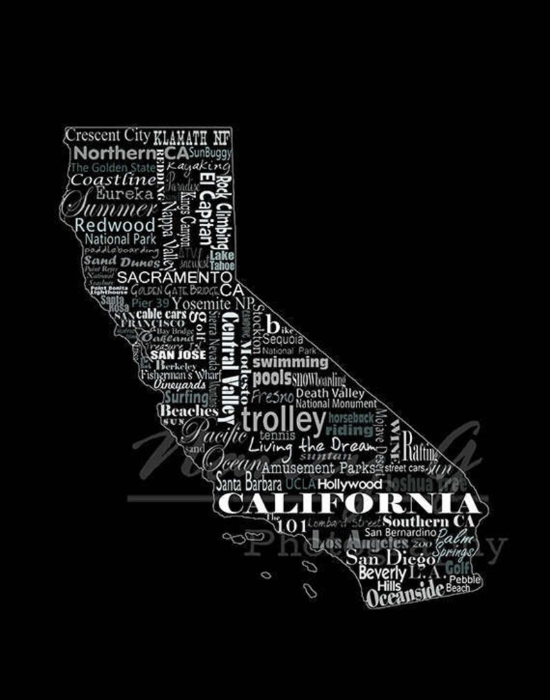 California Slogans Word Art Typography California Map | Etsy