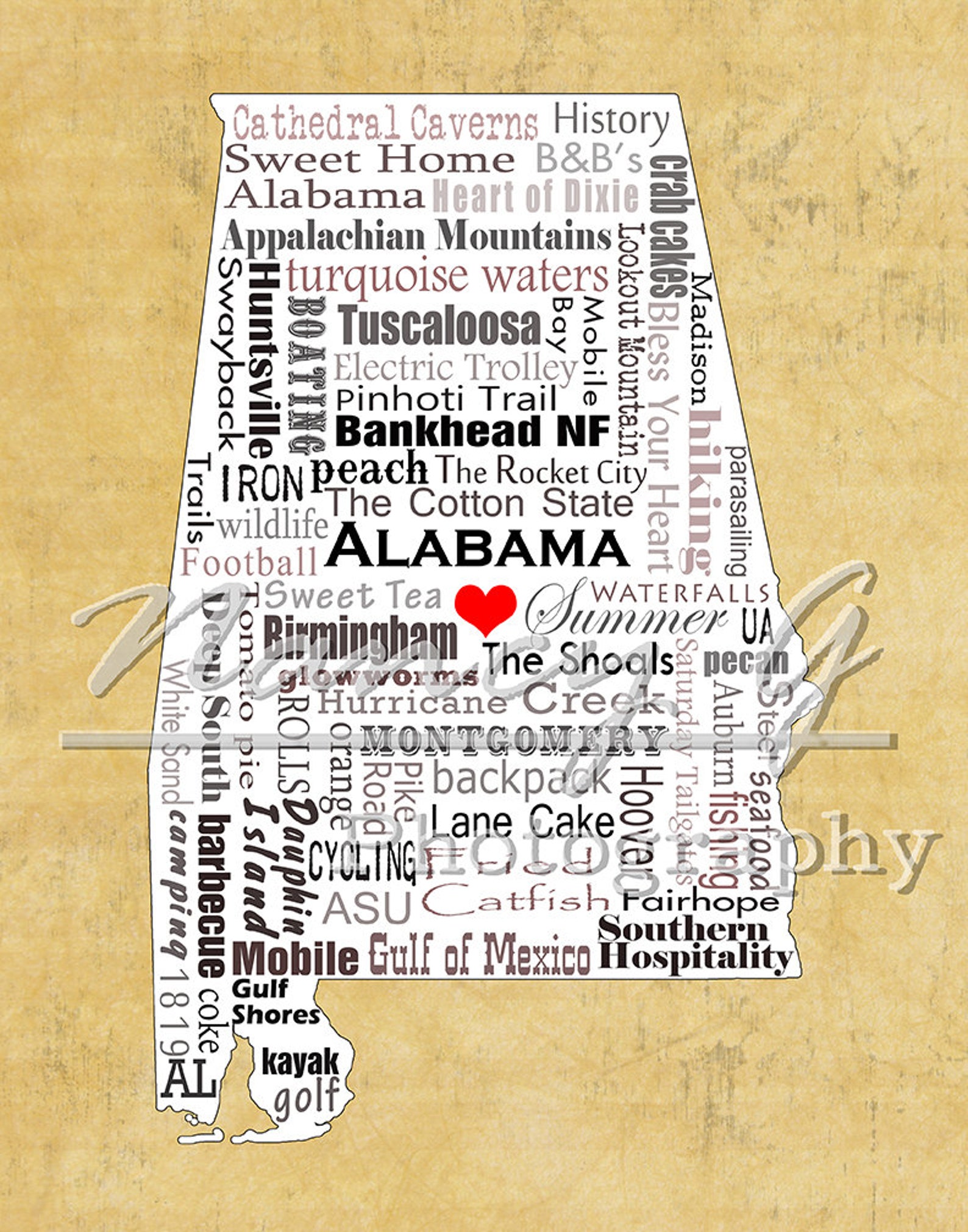 Alabama Word Art Typography Alabama Alabama Print slogans - Etsy.de