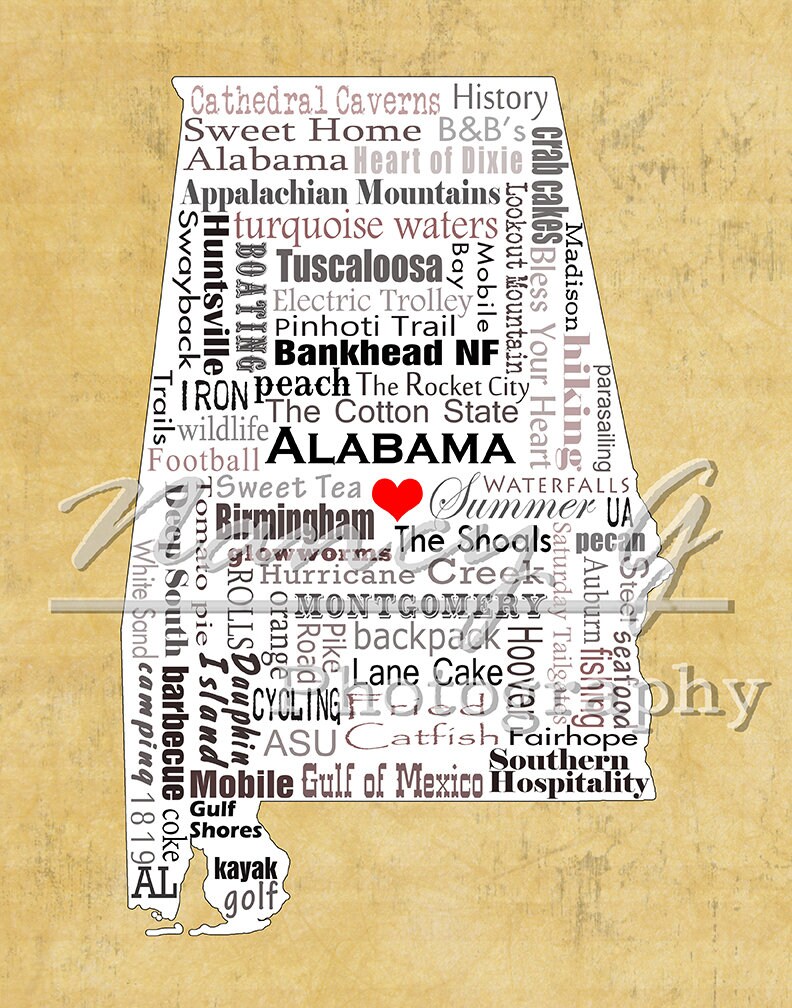 Alabama Word Art Typography Alabama Alabama Print slogans - Etsy.de