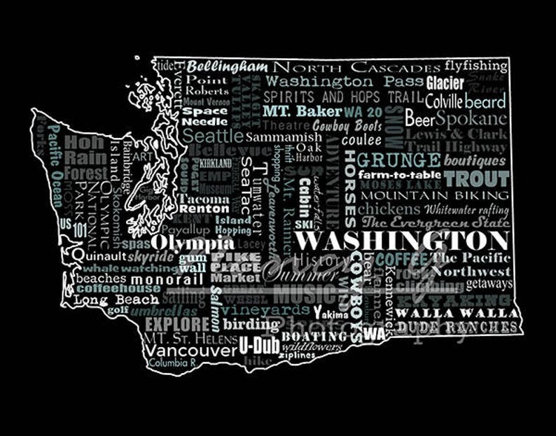 Washington State Slogans Word Art Typography Map - Etsy