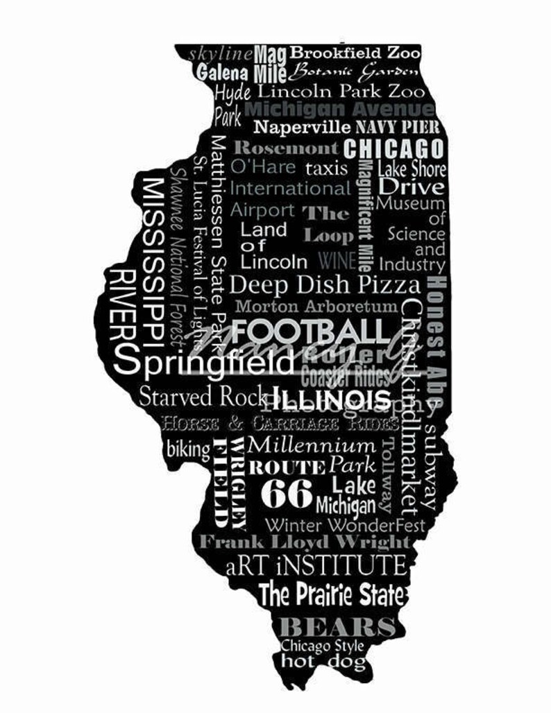 Illinois Slogans, Word Art, Typography, Map, Illinois, Illinois Print ...