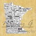 Minnesota Slogans Word Art Typography Map Minnesota | Etsy