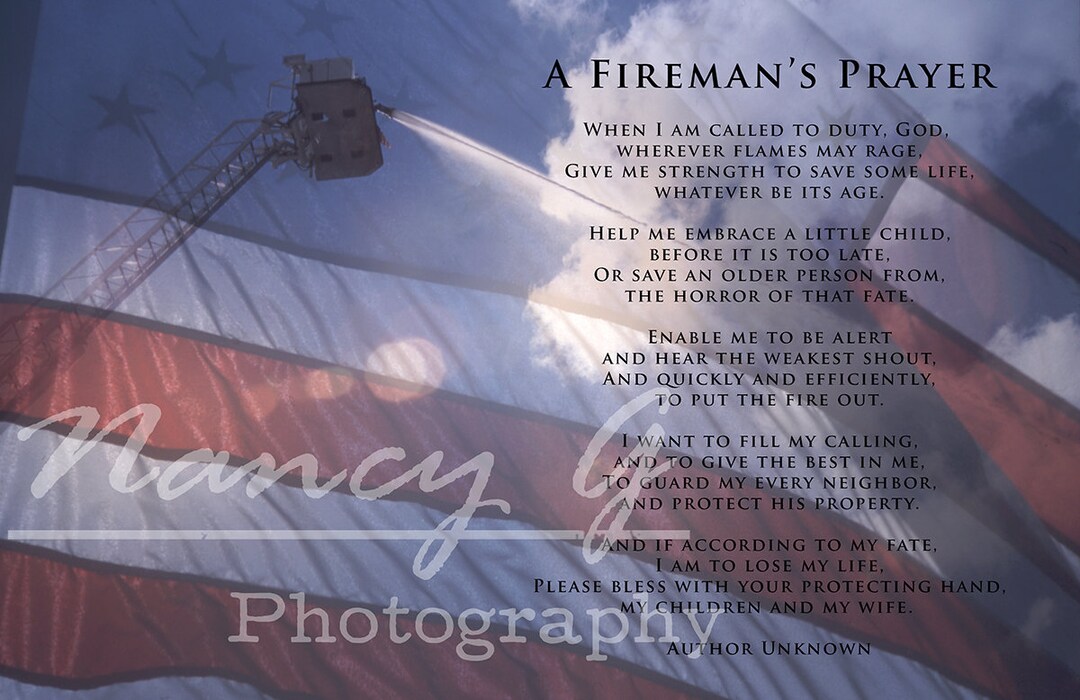 Firemans Prayer, Firefighter Gift, Fire Department, Flag, Firefighter ...