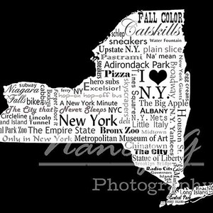 New York Slogans, Word Art, Typography, Map, New York, New York Print ...