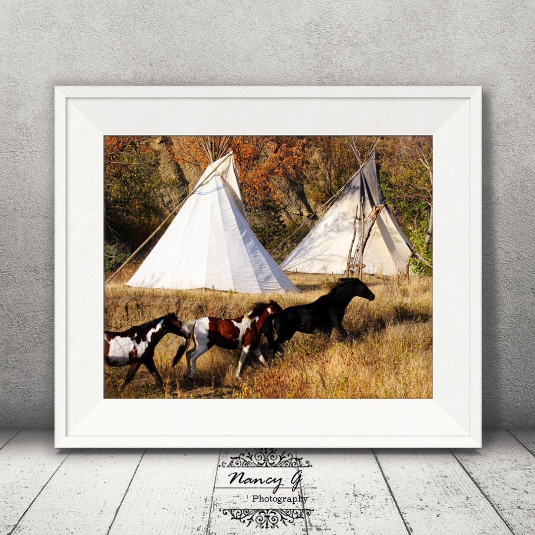 Horses Print, Native American Indian Art, Western Decor, Living Room ...