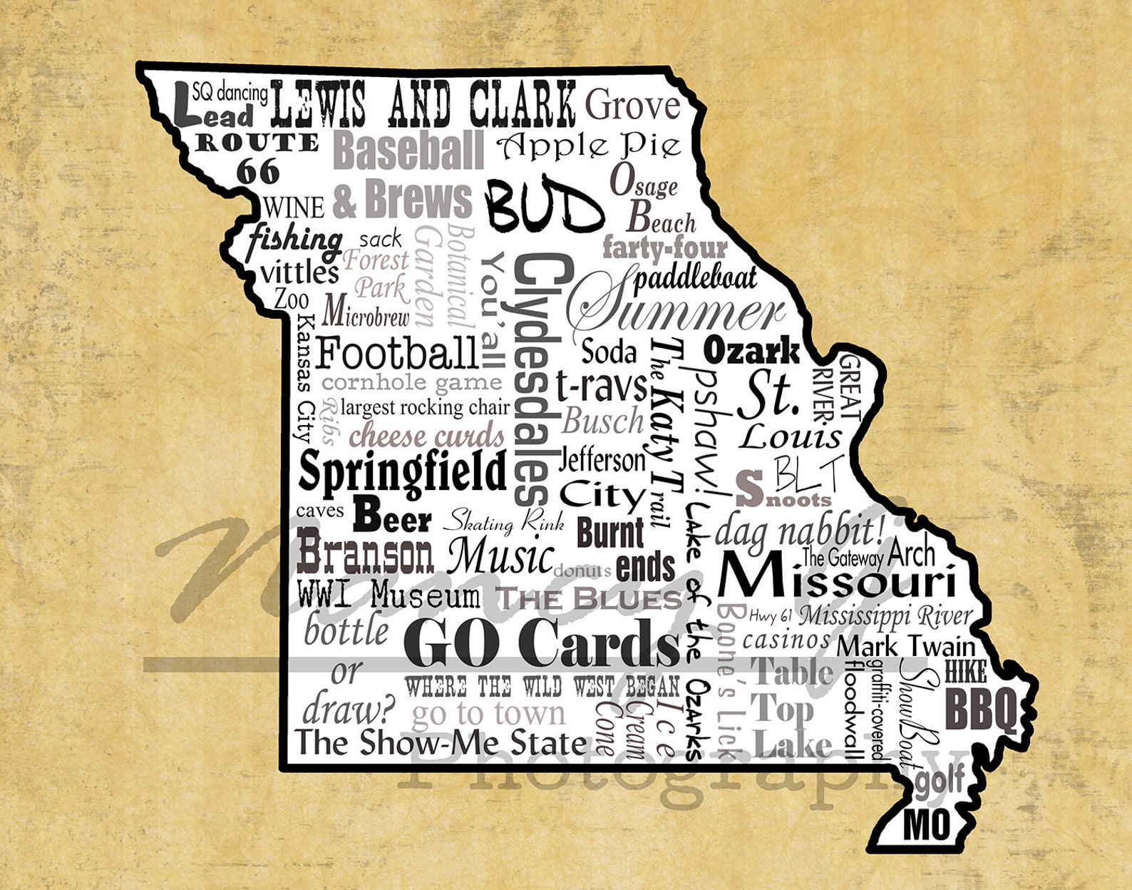 Missouri Slogans Word Art Typography Map Missouri Print | Etsy