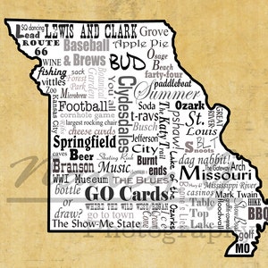 Missouri Slogans, Word Art, Typography, Map, Missouri Print, MO, Fine ...