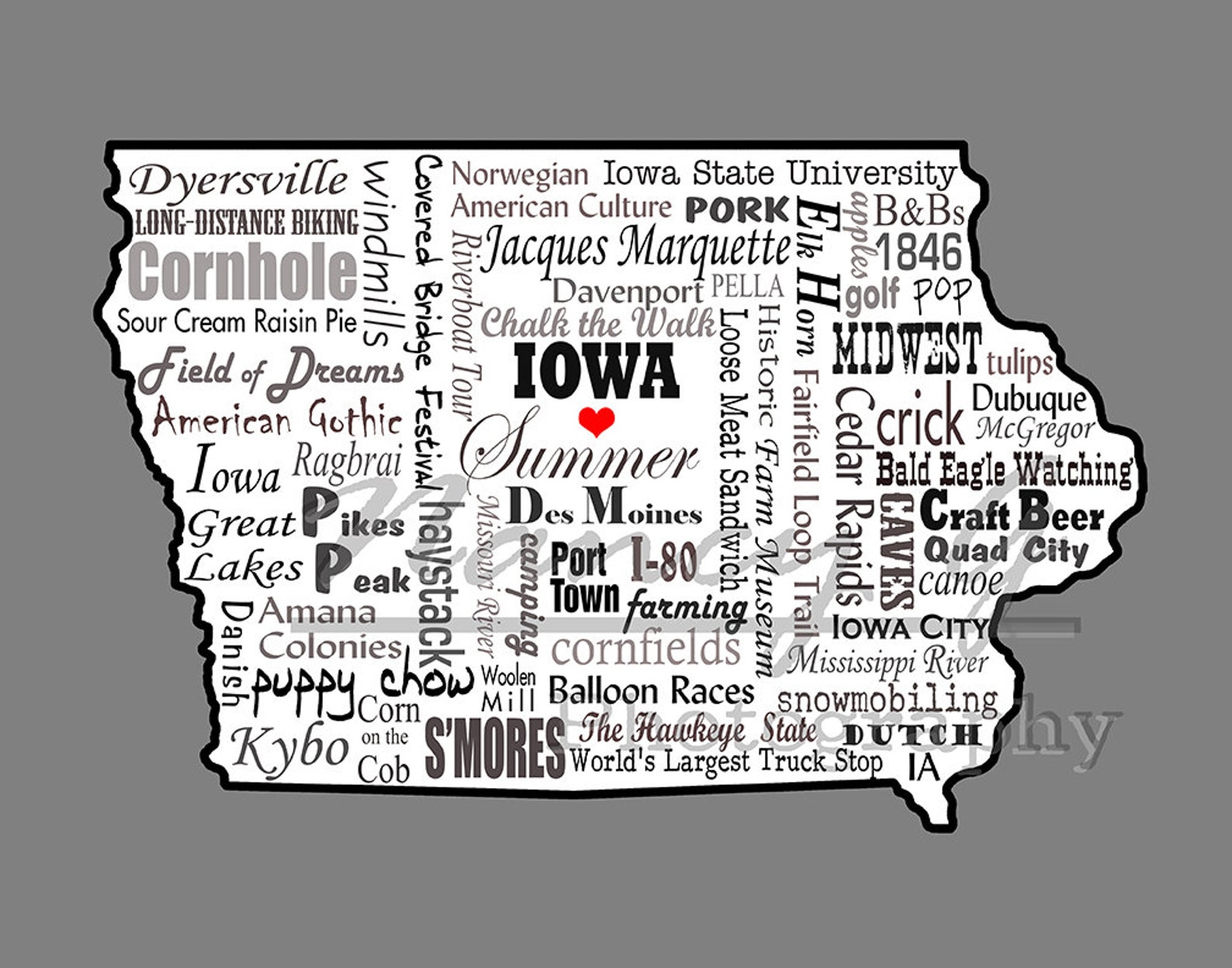 Iowa Word Art Typography Map Iowa Iowa Print Slogans - Etsy Singapore