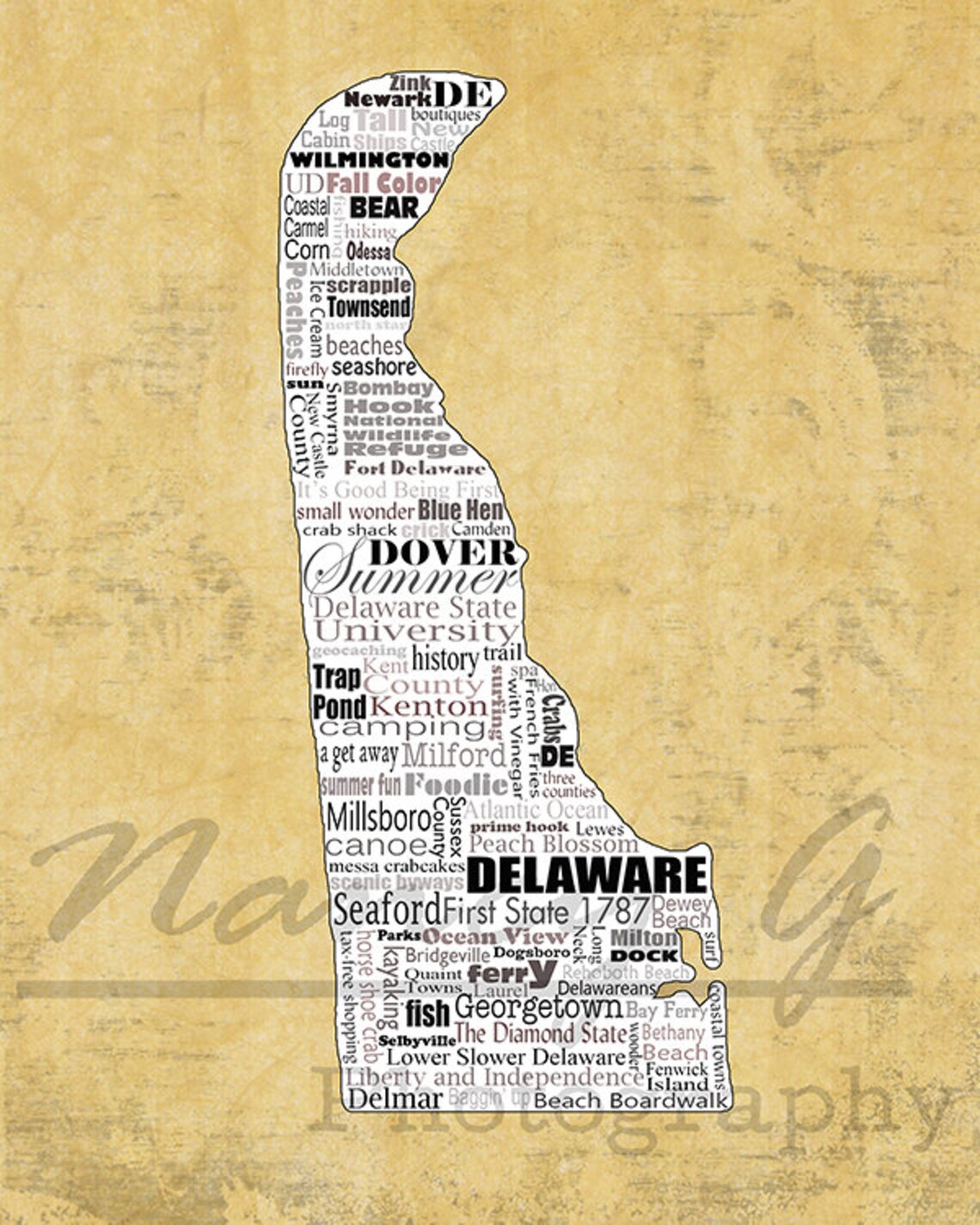 Delaware Slogans Word Art Typography Map Delaware - Etsy