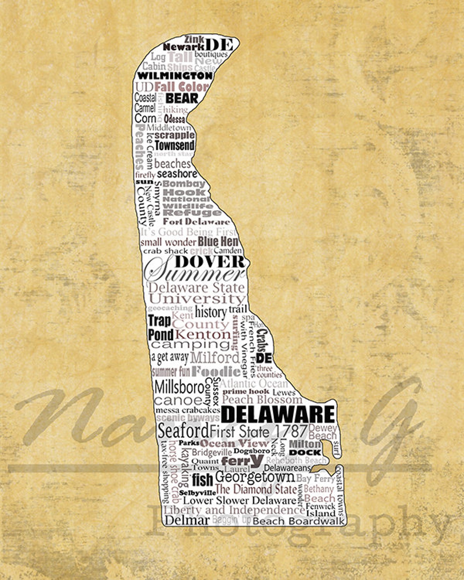 Delaware Slogans Word Art Typography Map Delaware - Etsy