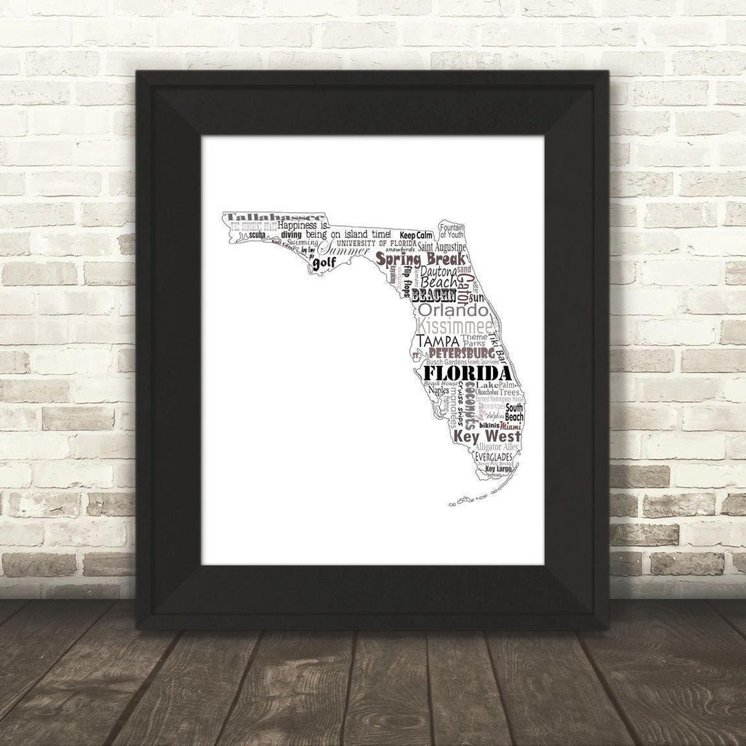 Florida Slogans, Word Art, Typography, Florida Map, Florida Print, FL ...