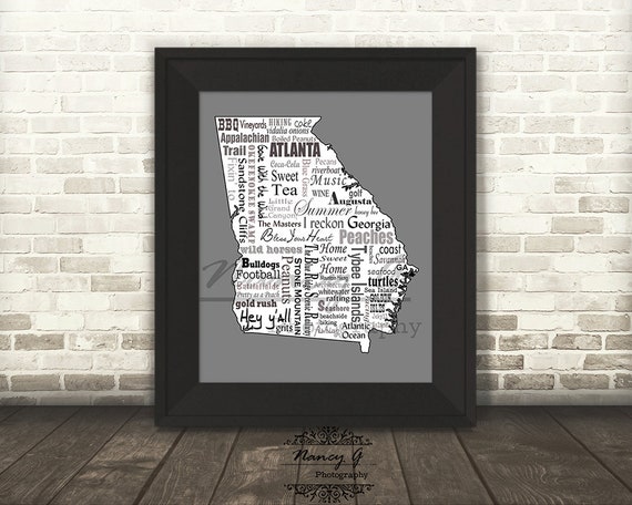 Georgia Slogans Word Art Typography Map Georgia Print GA | Etsy