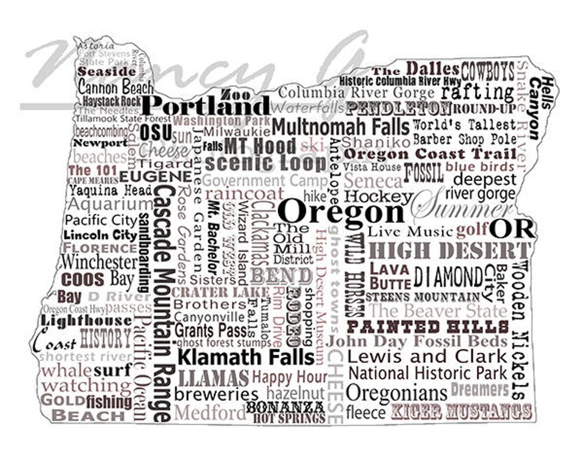 Oregon Slogans Word Art Typography Oregon Map Oregon | Etsy