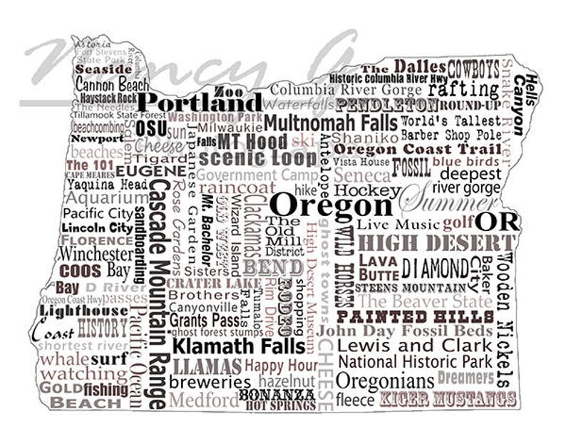 Oregon Slogans Word Art Typography Oregon Map Oregon | Etsy