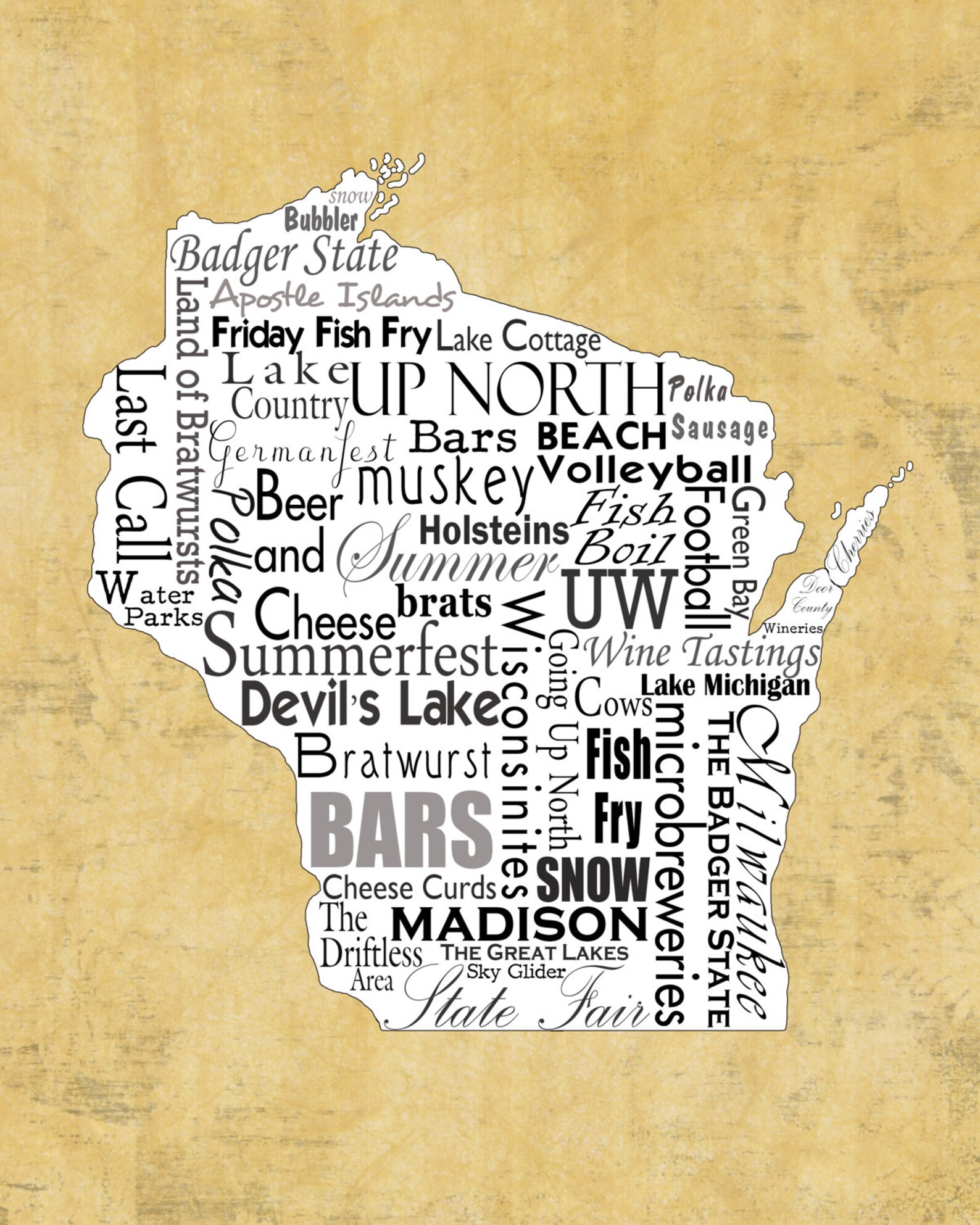 Wisconsin Slogans Word Art Typography Map Wisconsin - Etsy