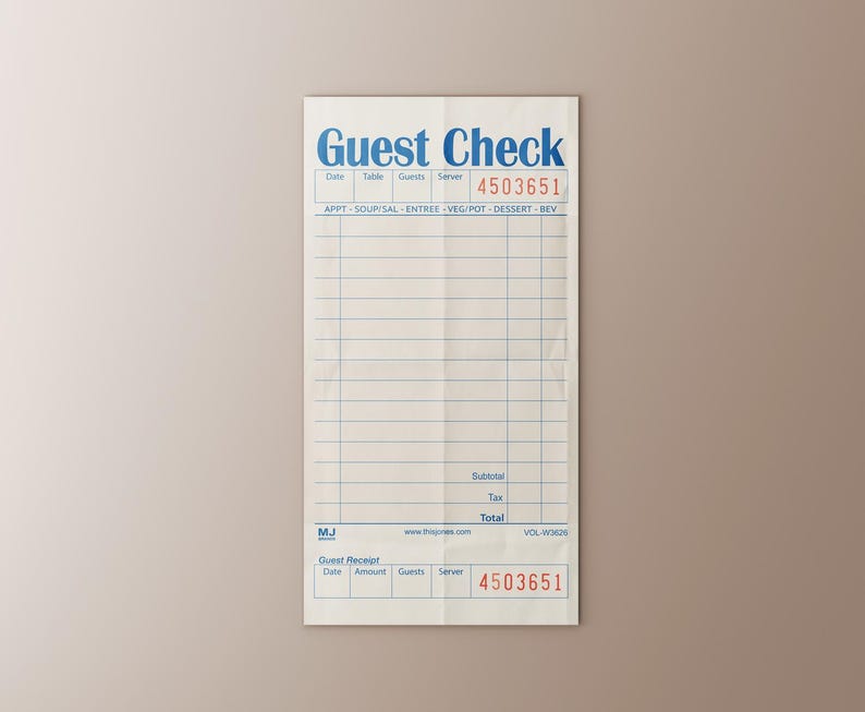 The Guest Check – Digital Artwork | Print | Template for Your ...