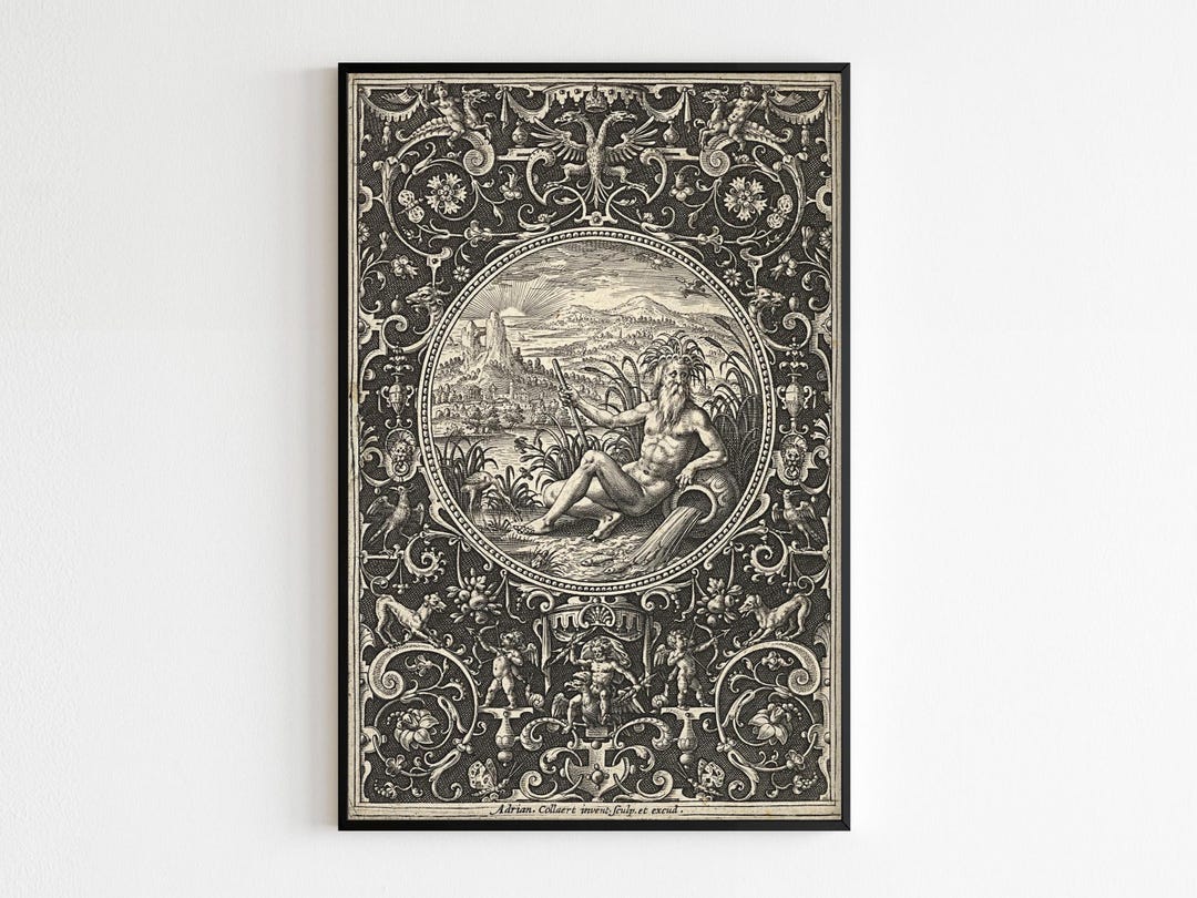 Vintage Neptune Medallion From 16th Century Grotesque Frame, Poseidon ...