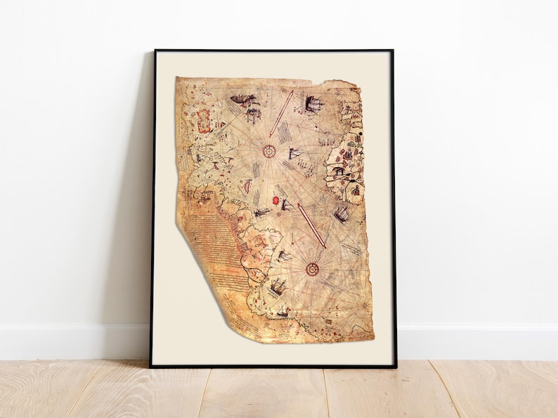 Piri Reis Map 1513 Vintage World Map, Ancient Nautical Chart ...