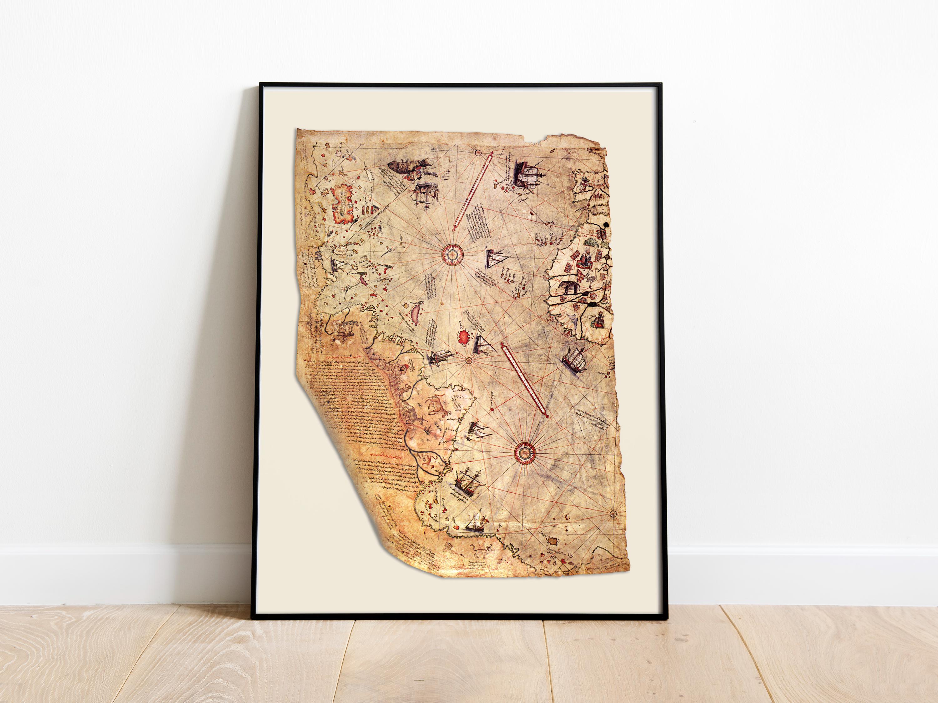 Piri Reis Map 1513 Vintage World Map, Ancient Nautical Chart ...