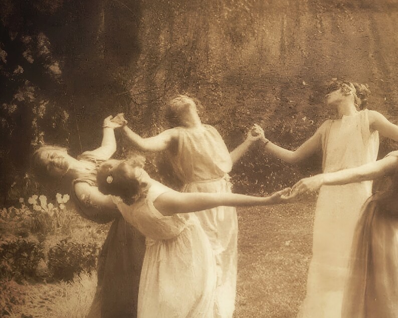Ritual Dance Circle. Nature Worship Girls. Dancing Women in the Night ...