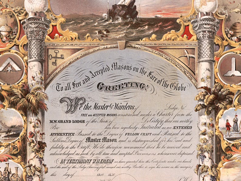 Freemason Certificate, Masonic Member Registration, Antique Freemasonry ...