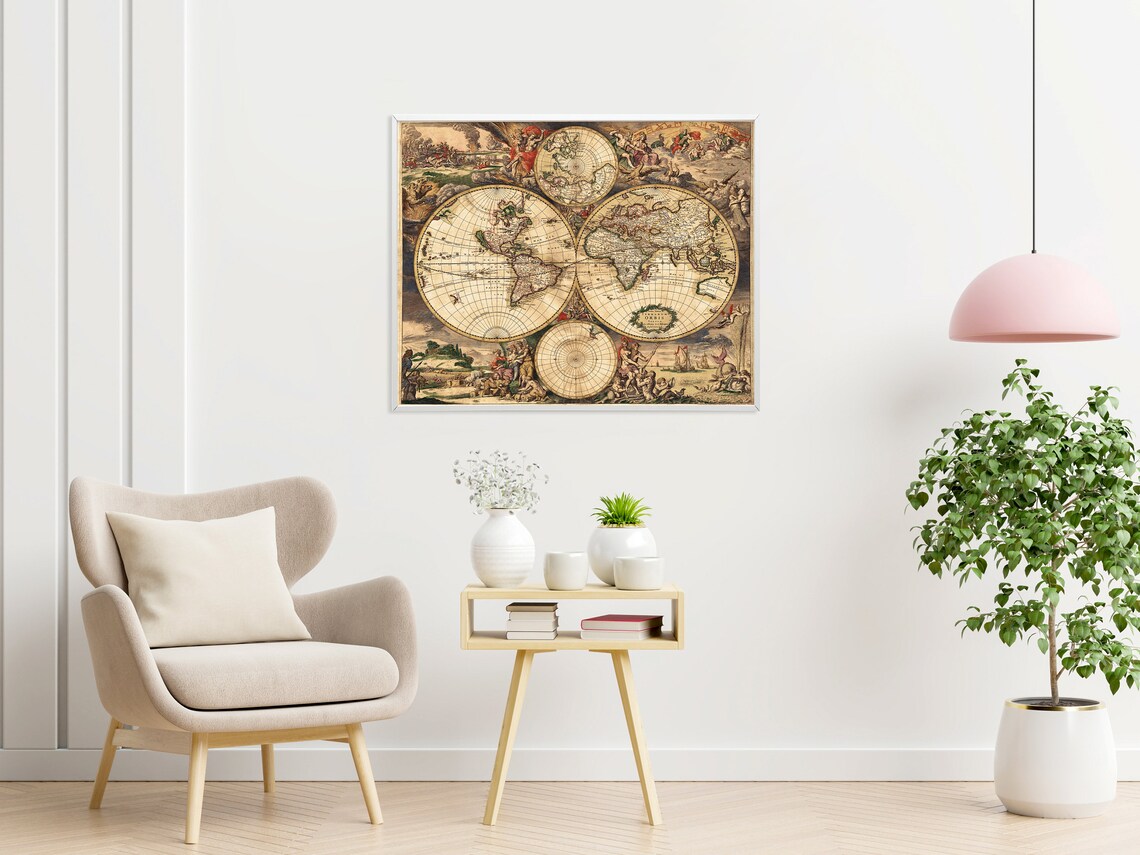 Antique World Map Ca 1668 Printable File, Vintage Map Print, Antique ...